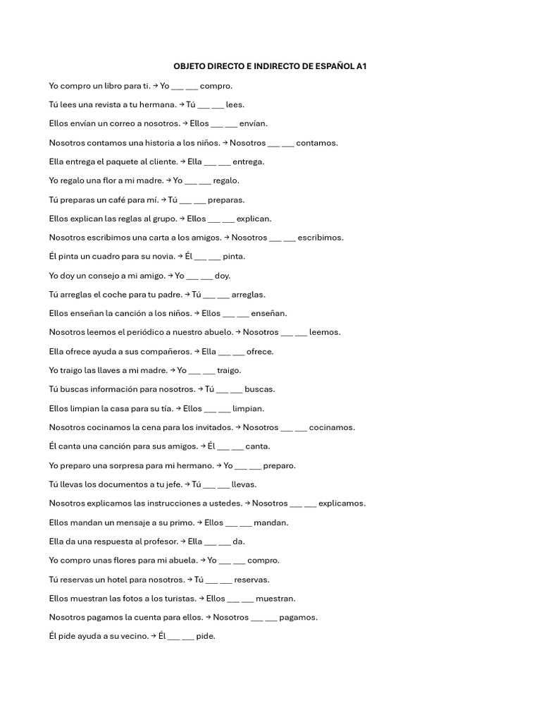 Objeto Directo e Indirecto de Español A1 | PDF