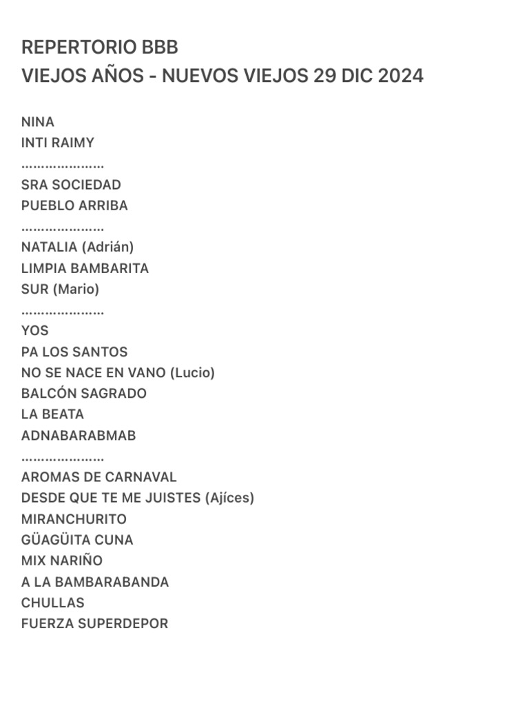 Repertorio Musical BBB 2024 | PDF