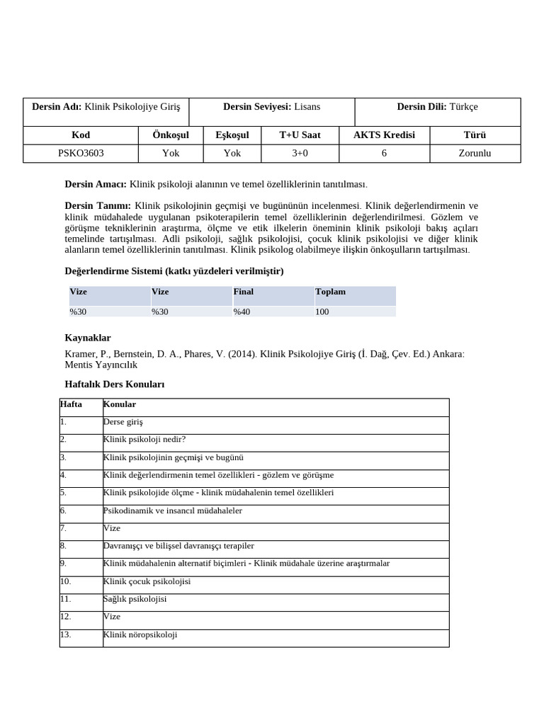 1 - PSKO3603-Klinik Psikolojiye Giris | PDF