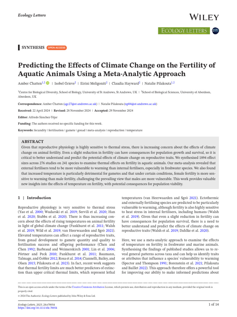 Predicting The Effects of Climate Change On The Fe | PDF | Effect Size ...