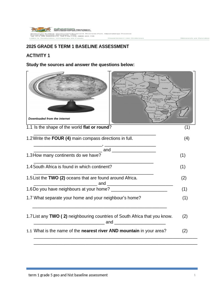 2025 TERM 1 GRADE 5 BASELINE ASSESSMENT | PDF | Earth Sciences | Physical Geography
