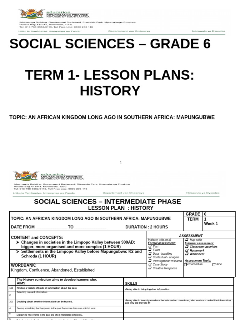 Grade 6 History SS Lesson Plans-1 | PDF | Lesson Plan | Information