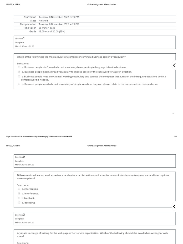 Basic Communication Online Assignment - Attempt Review | PDF | Communication | Memorandum