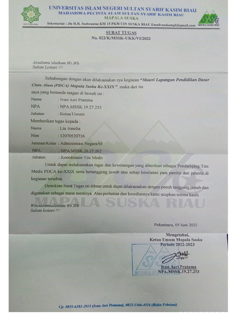 Surat Tugas Lia Amelia | PDF