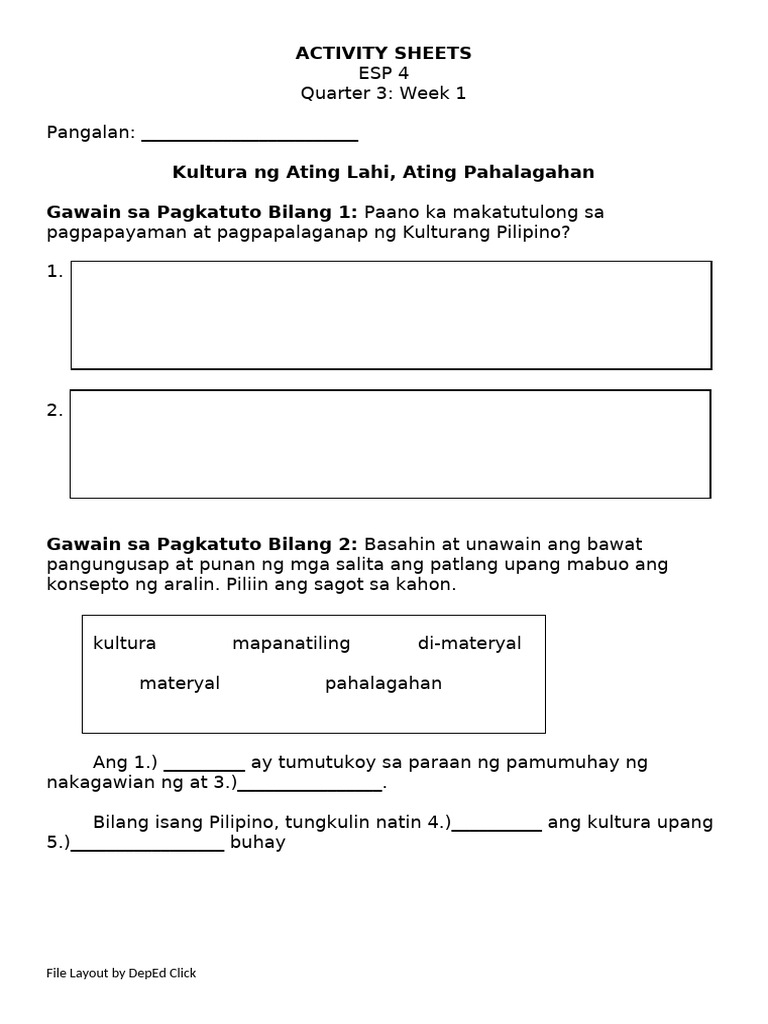 ESP 4 Activity Sheet Q3 W1 | PDF