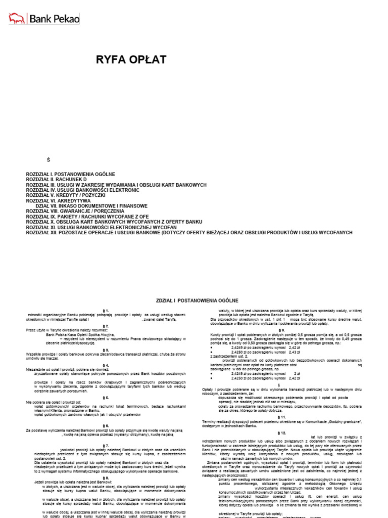 Taryfa Oplat I Prowizji Bankowych | PDF