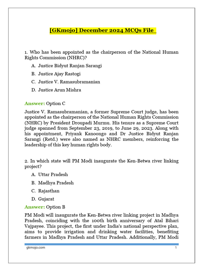 December 2024 MCQs File | PDF | Family Planning | Foreign Direct Investment