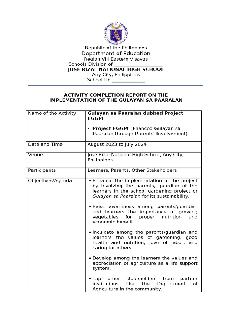 Gulayan sa Paaralan Activity Report | PDF | Agriculture