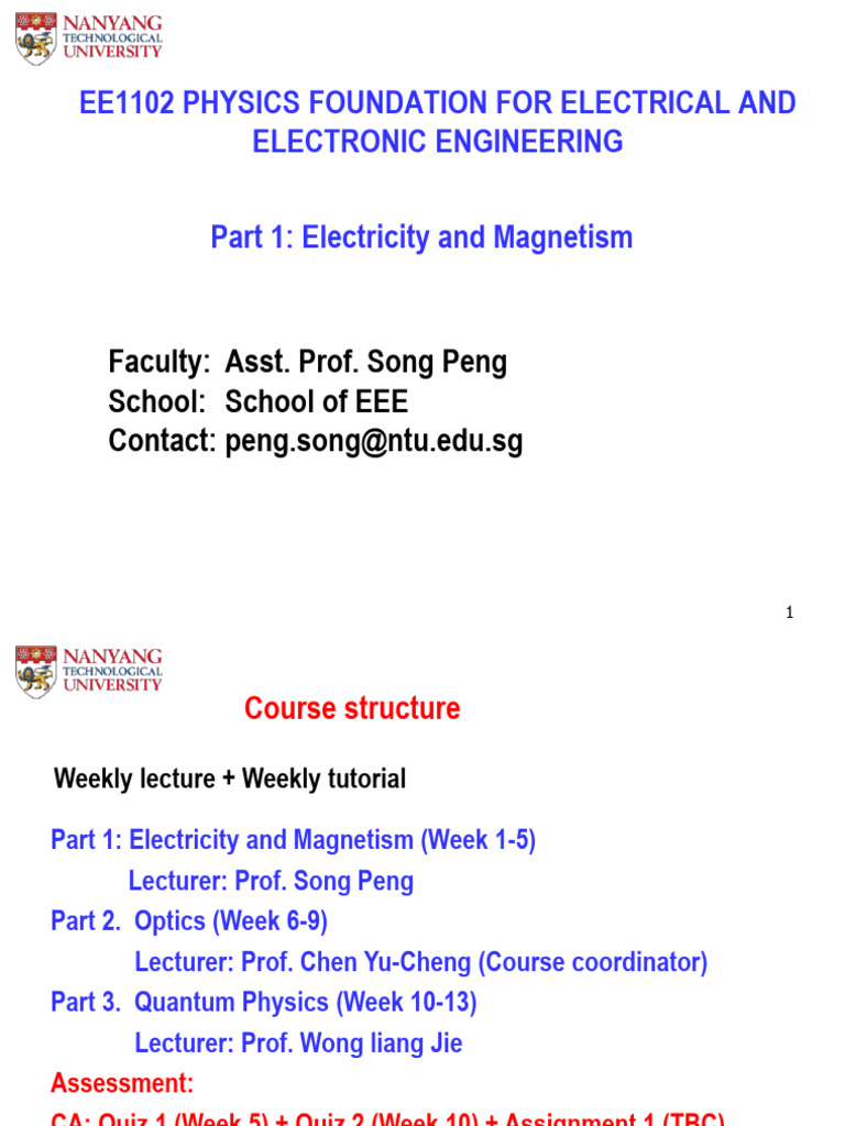 EM Lecture Note 1(1) | PDF | Electric Charge | Electric Field