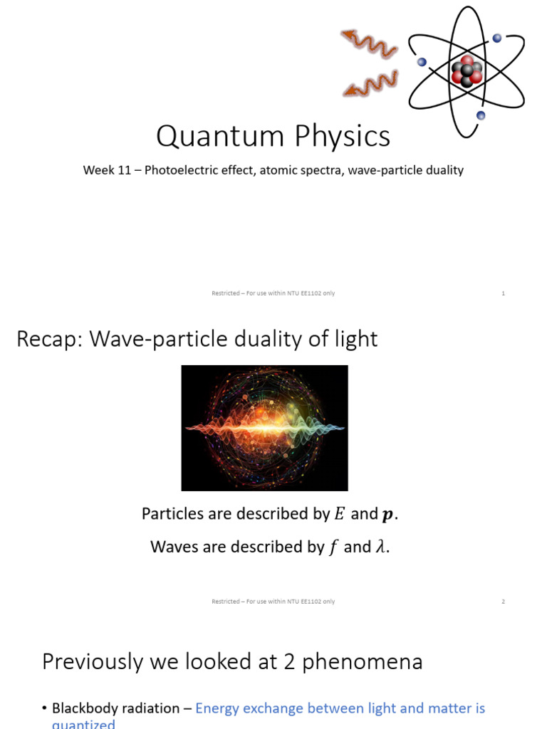 Quantum Physics Lecture Week 11_2024 | PDF | Photoelectric Effect | Electron