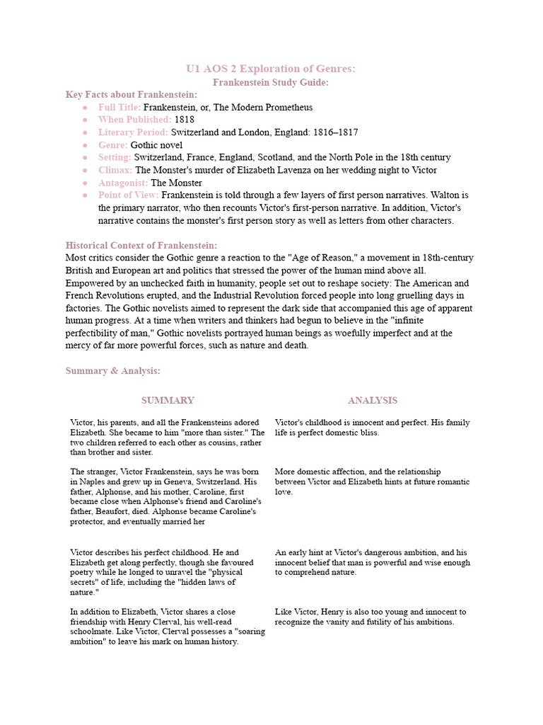 Frankenstein Study Guide Overview | PDF | Frankenstein