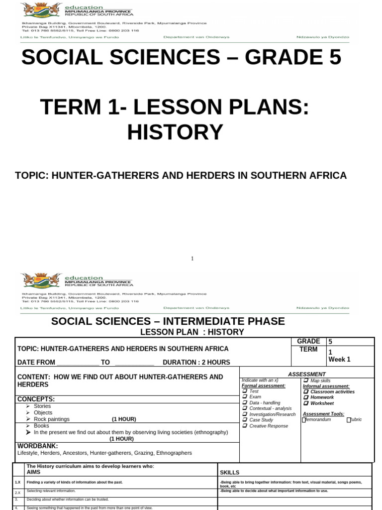Grade 5 History SS Lesson Plans | PDF | Lesson Plan | Information