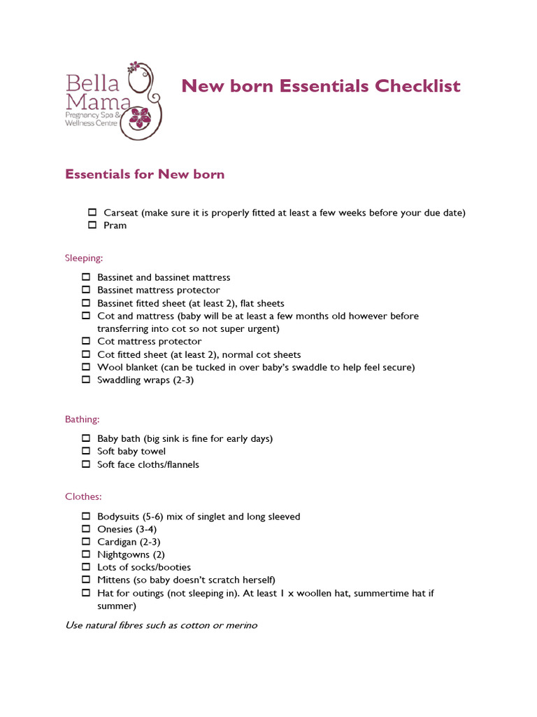 Newborn Essentials Checklist PDF | PDF
