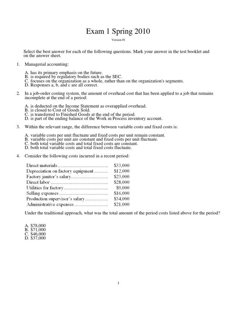 Managerial Accounting Exam | PDF | Cost Of Goods Sold | Inventory