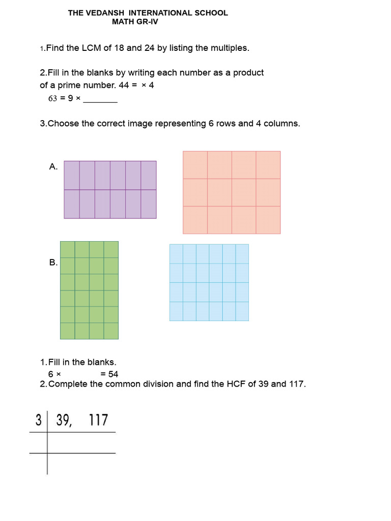 THE VEDANSH INTERNATIONAL SCHOOL Math IV | PDF