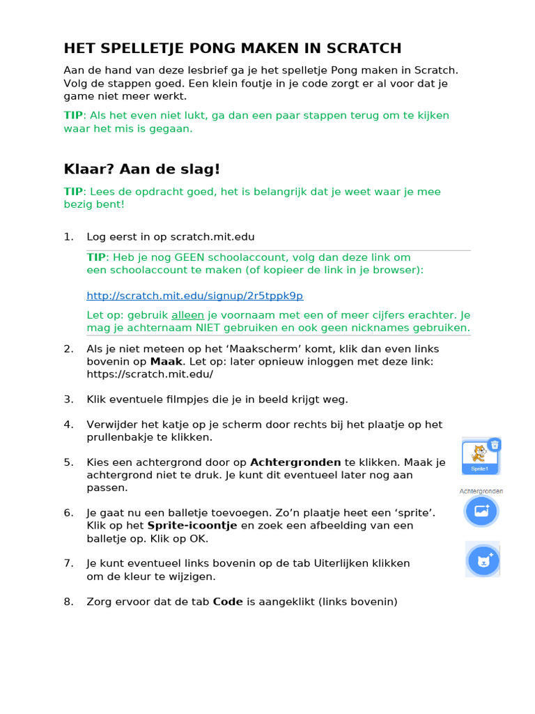Pong maken in Scratch_vmbo | PDF
