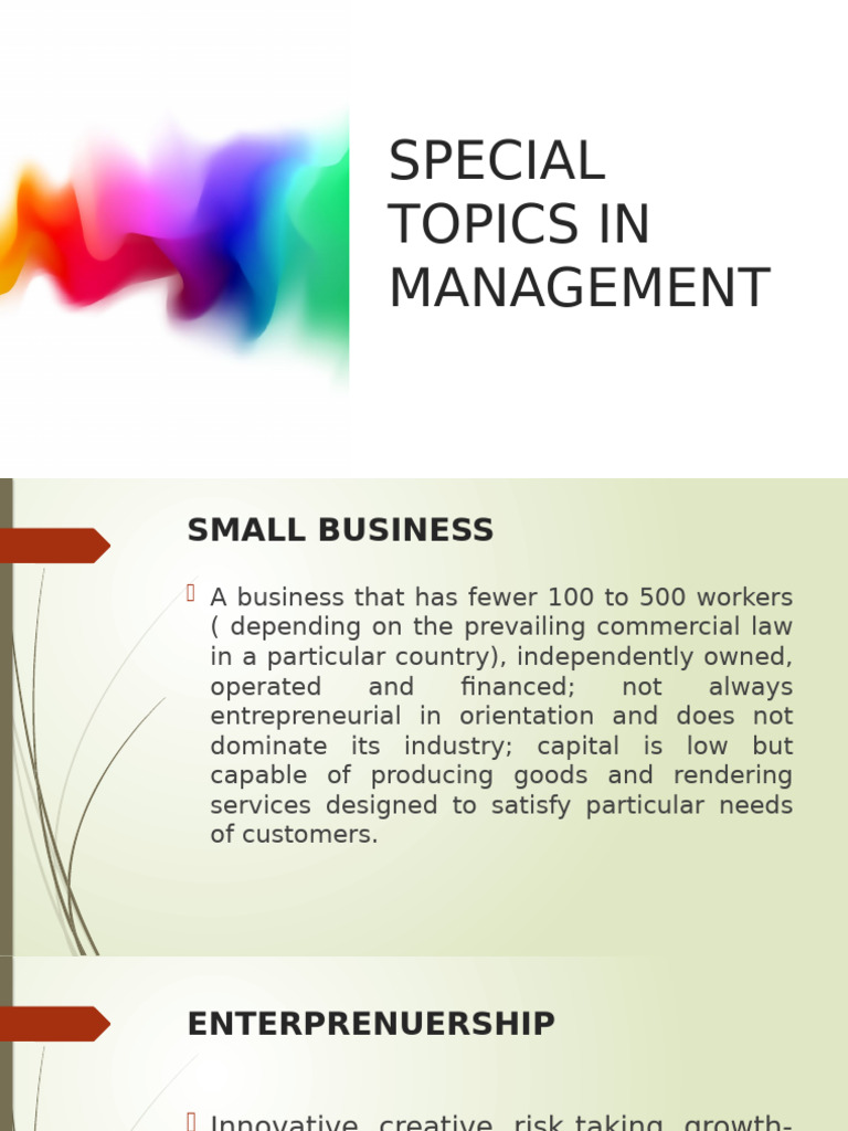 Special Topics in Small Business Management | PDF | Entrepreneurship ...