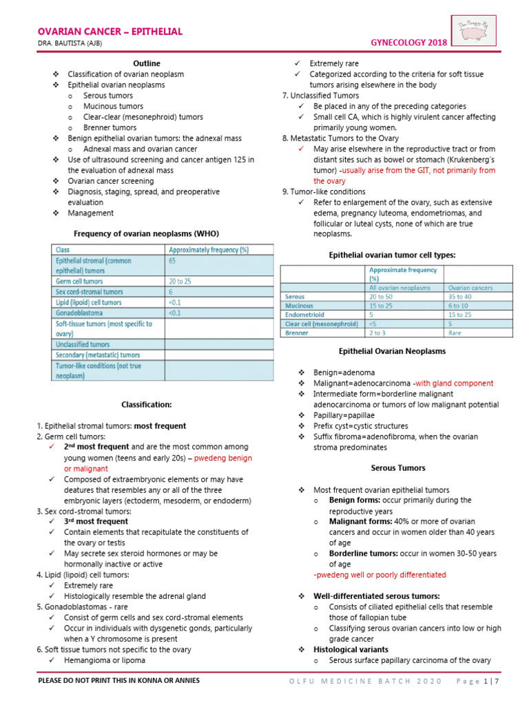 GYNE - OVARIAN CANCER EPITHELIAL AJB | PDF | Ovarian Cancer | Neoplasms