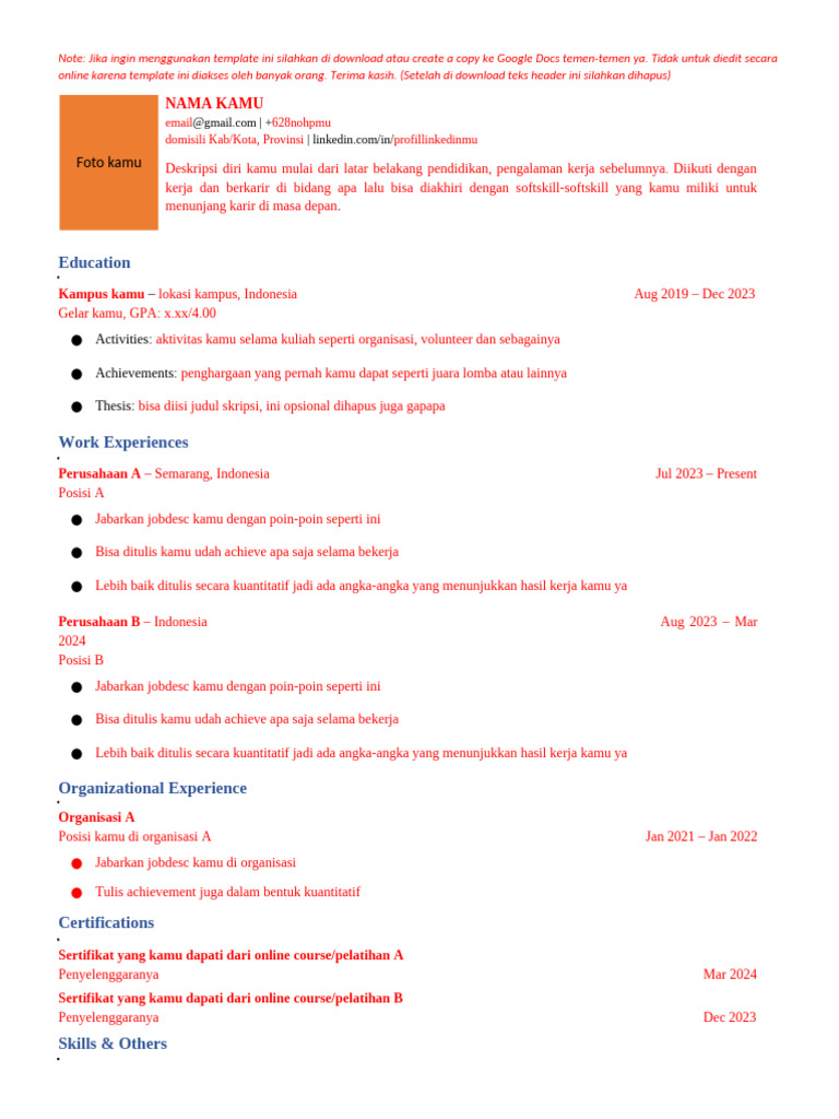 Template CV ATS Friendly Gratis | PDF