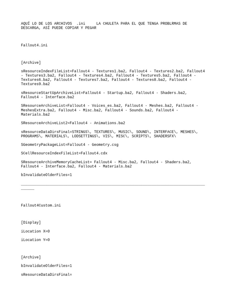 Fallout 4 - Archivos Ini A Cambiar para Usar Mods | PDF