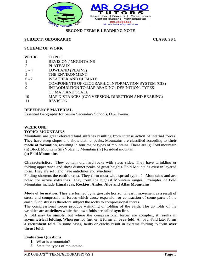 SS1 Geography Second Term Notes | PDF | Ecosystem | Mountains