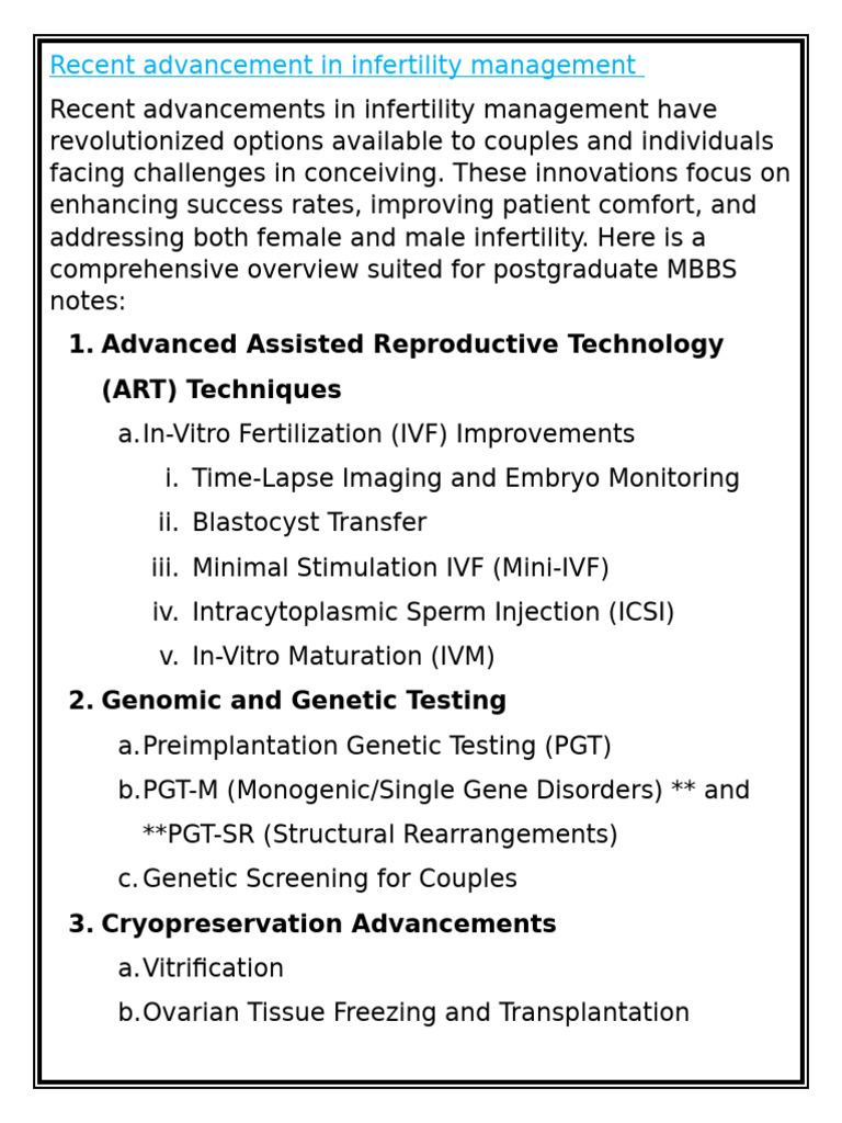 Recent Advancements in Infertility Management | PDF | In Vitro ...