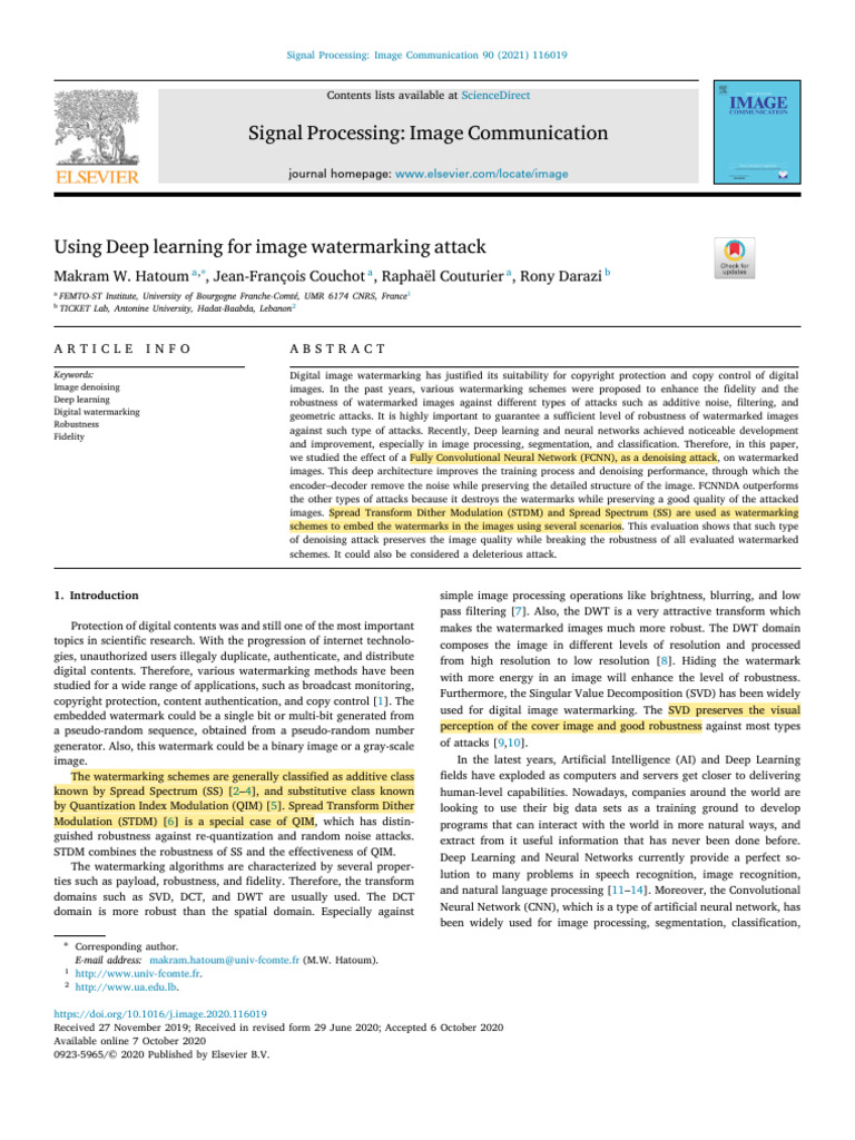 9.Using Deep learning for image watermarking attack | PDF | Artificial ... 9.Using Deep learning for image watermarking attack | PDF | Artificial ...