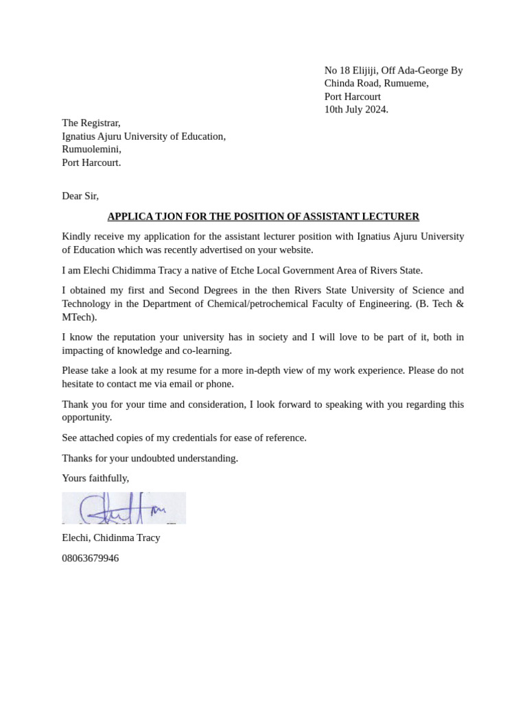 APPLICATION LETTER Chidinma | PDF