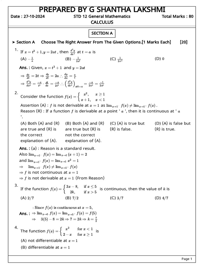 Calculus Exam for 12th Grade Students | PDF | Equations | Function ...
