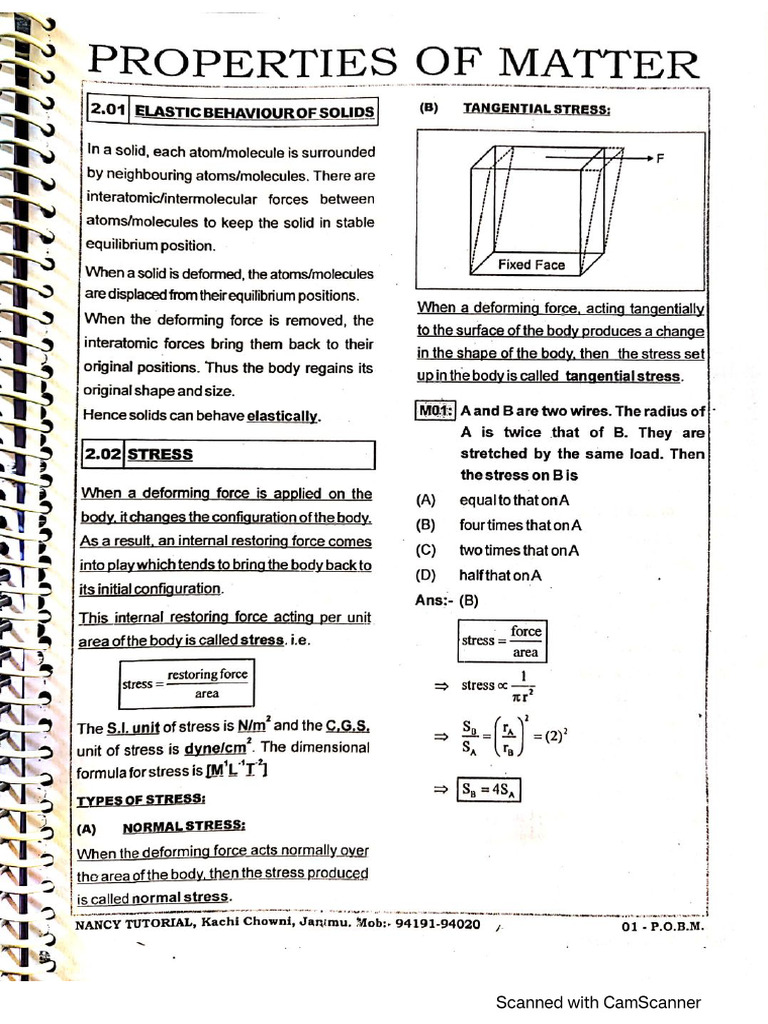 Properties of Matter Notes by SCG | PDF