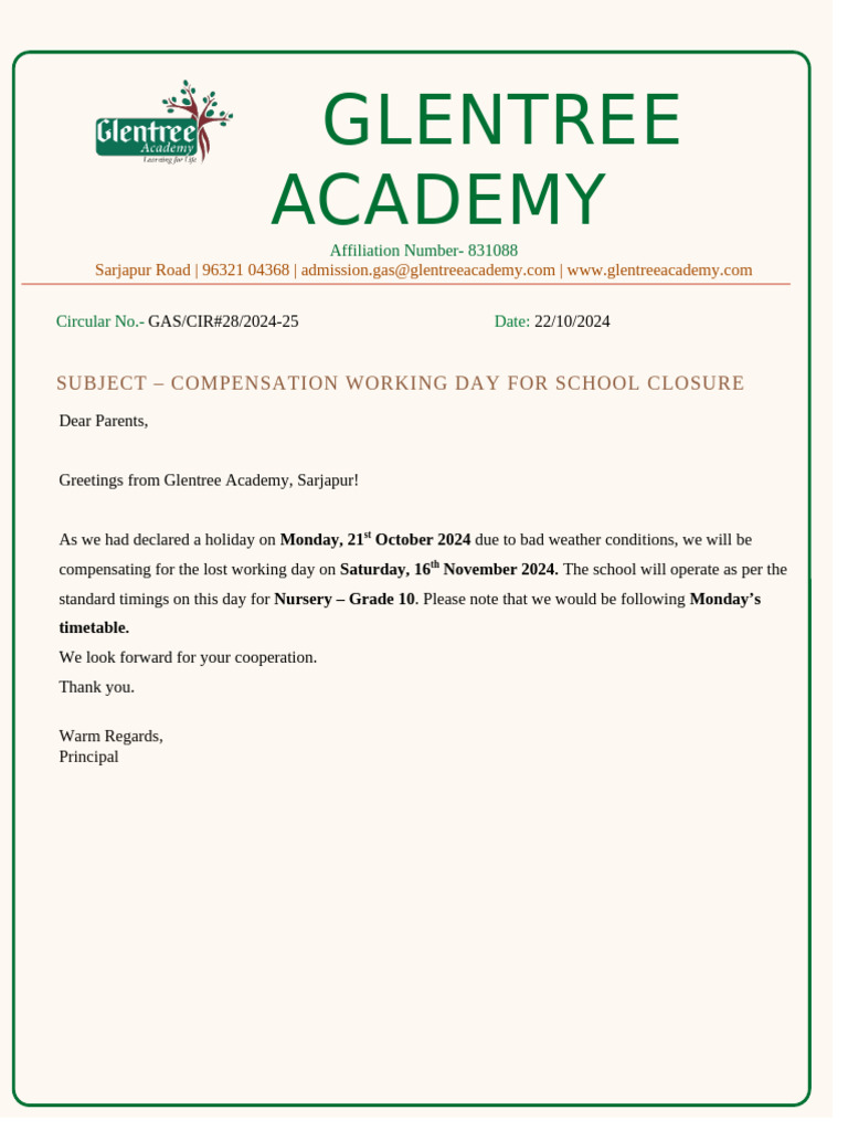 GAS - Circular 28 - Compensation Working Day | PDF