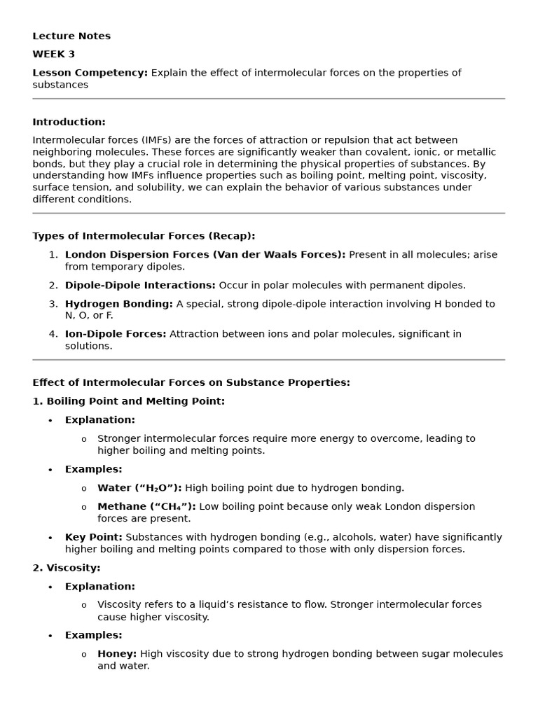 Physical Science Week 3 | PDF | Intermolecular Force | Chemical Polarity