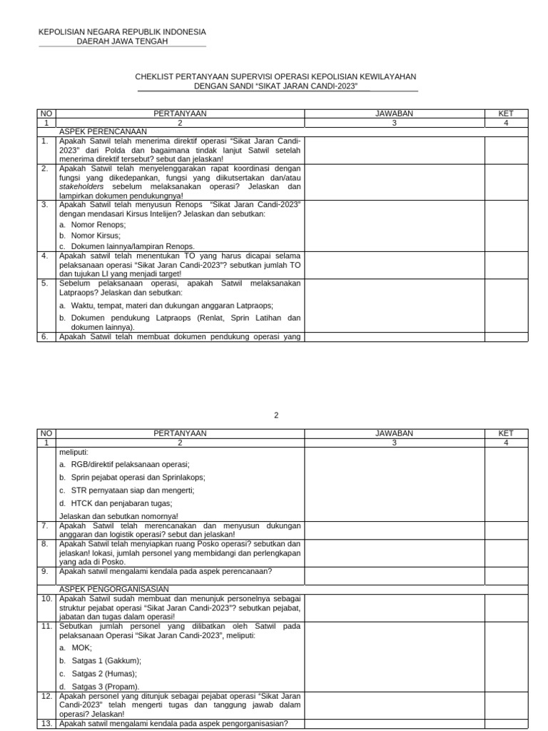 Checklist Supervisi Osjc-2023 | PDF