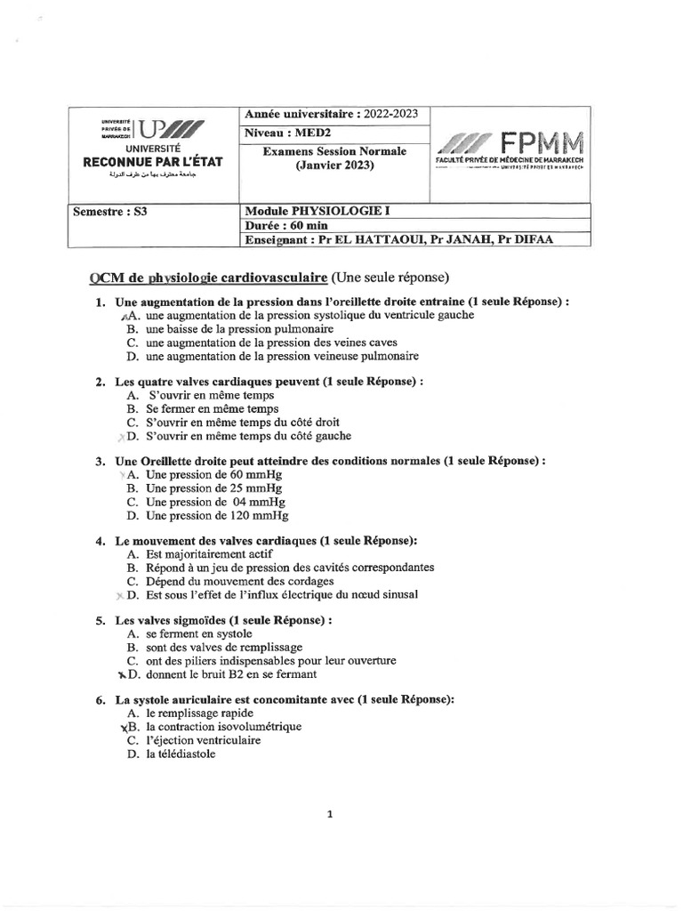Physiologie I 2022-2023 Normale | PDF