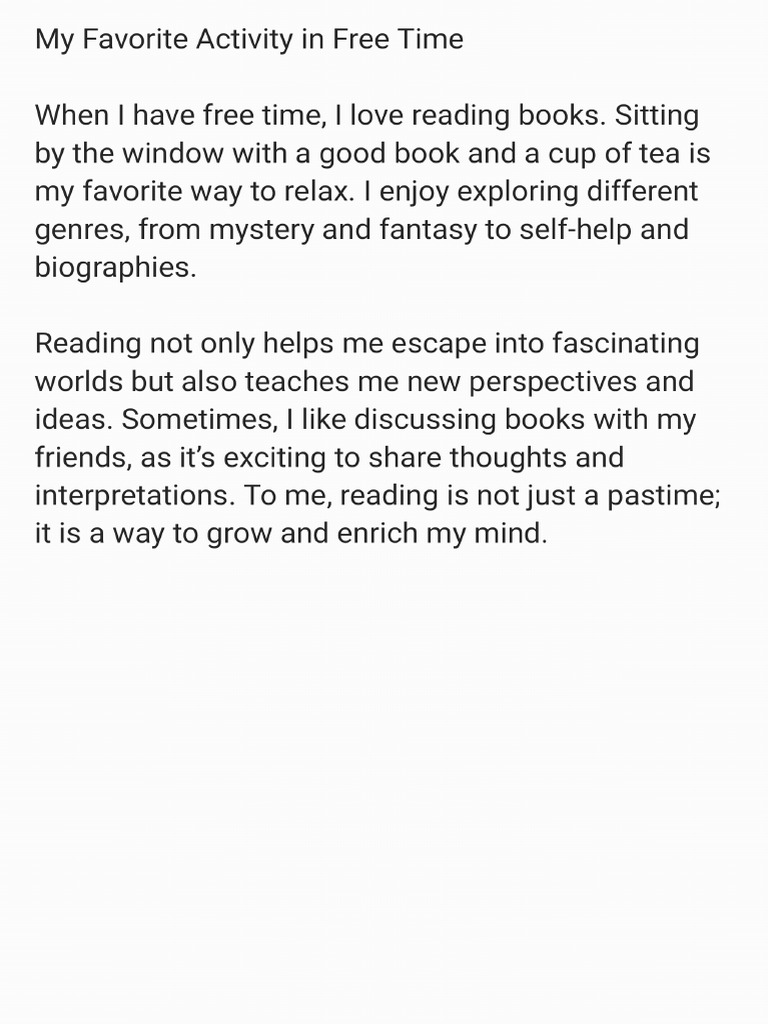 My Favorite Activity in Free Time | PDF