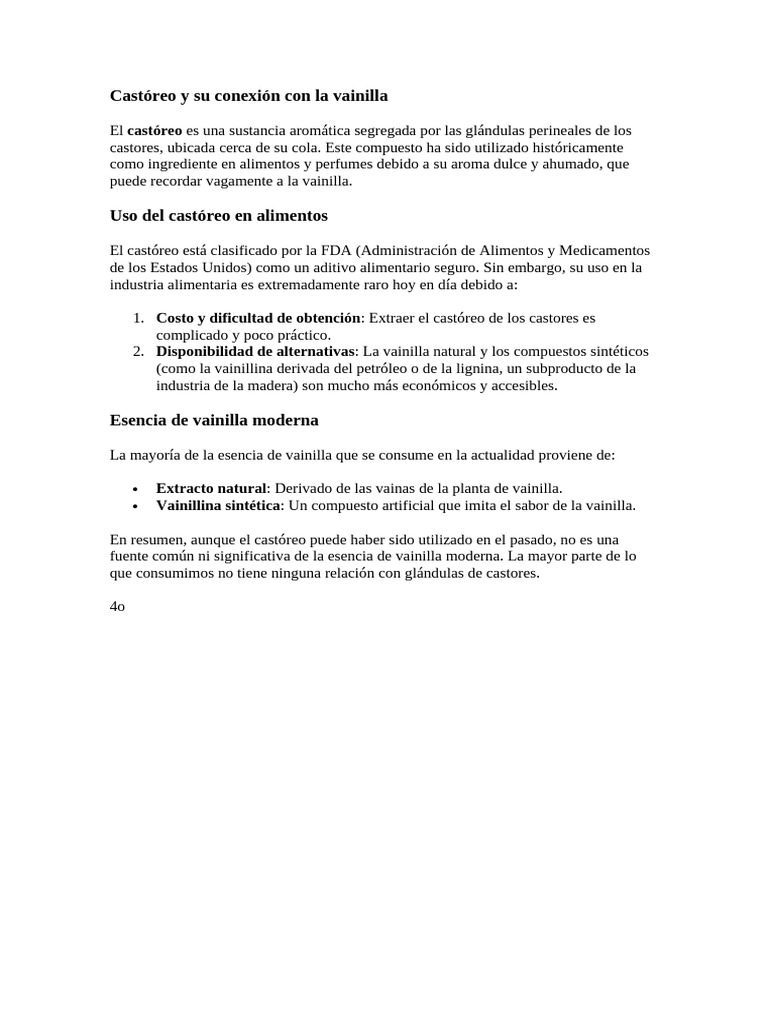 Castóreo: Historia y uso en vainilla | PDF