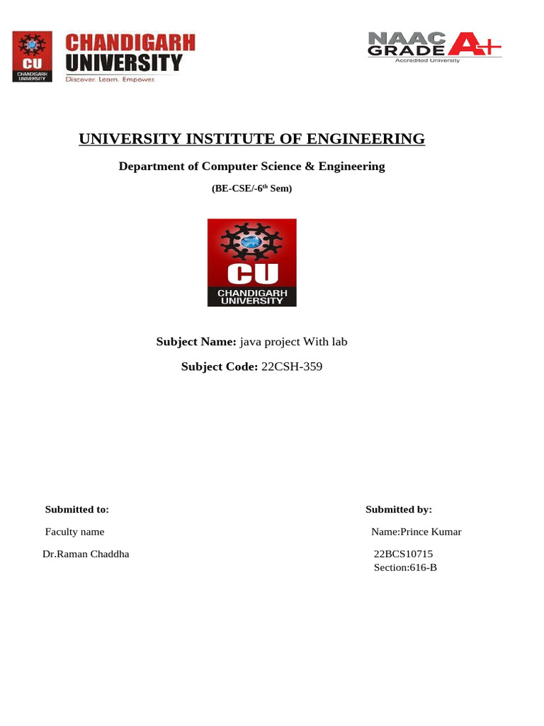 Java Project Lab Report CSE 6th Sem | PDF