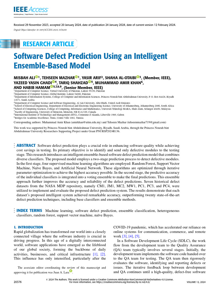 Software Defect Prediction Using An Intelligent Ensemble Based Model Pdf Support Vector