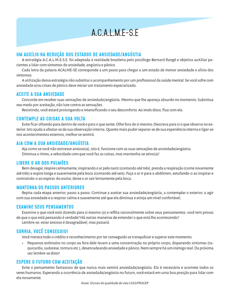 Anexo - Cap6 Tecnica Acalme Se | PDF | Ansiedade | Pensamento