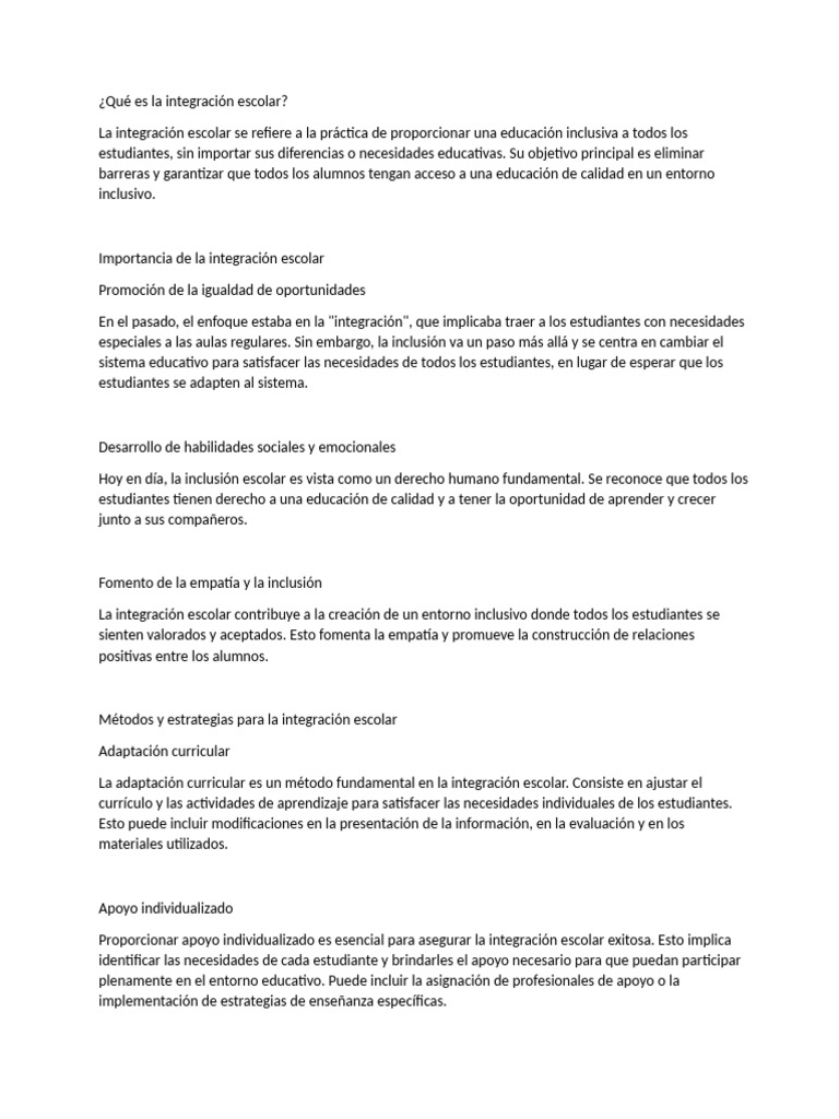 Integración Escolar: Inclusión y Estrategias | PDF | Inclusión ...