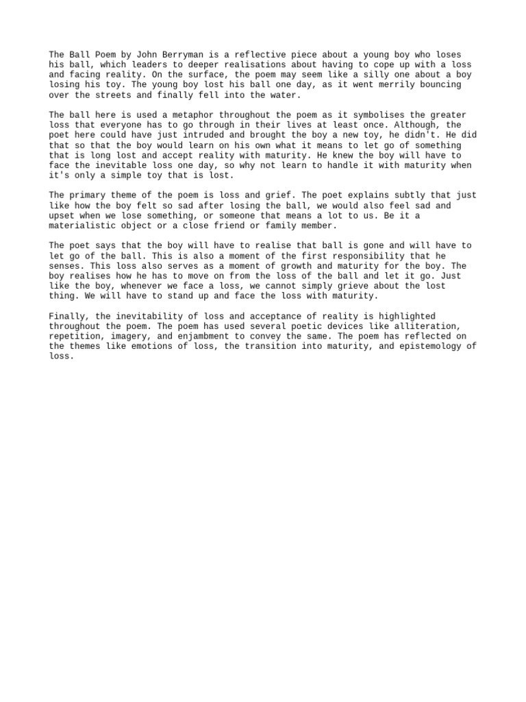 The Ball Poem: Loss and Maturity | PDF