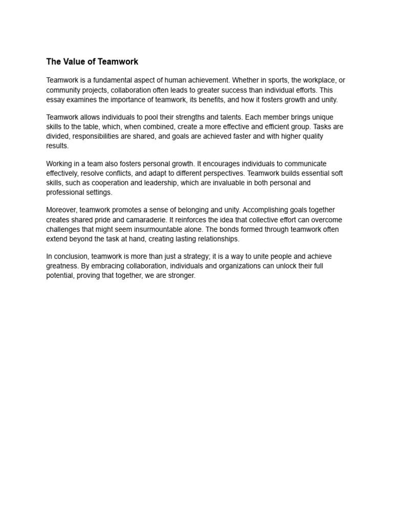 The Value of Teamwork | PDF