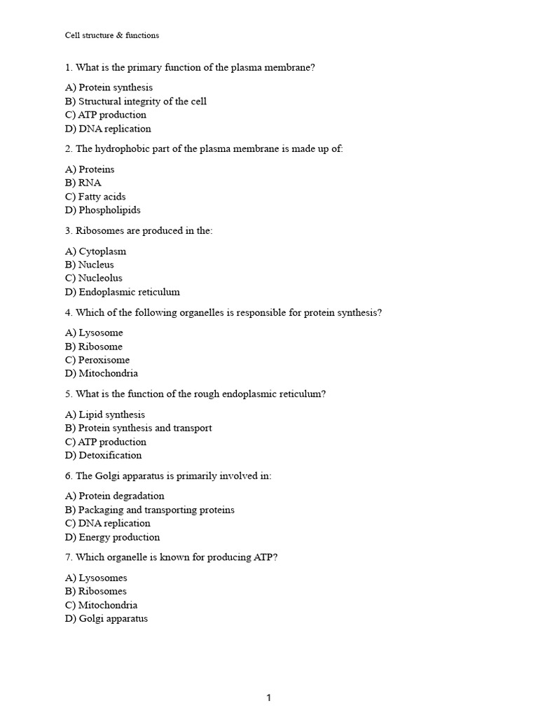 cells MCQ | PDF | Endoplasmic Reticulum | Cell (Biology)