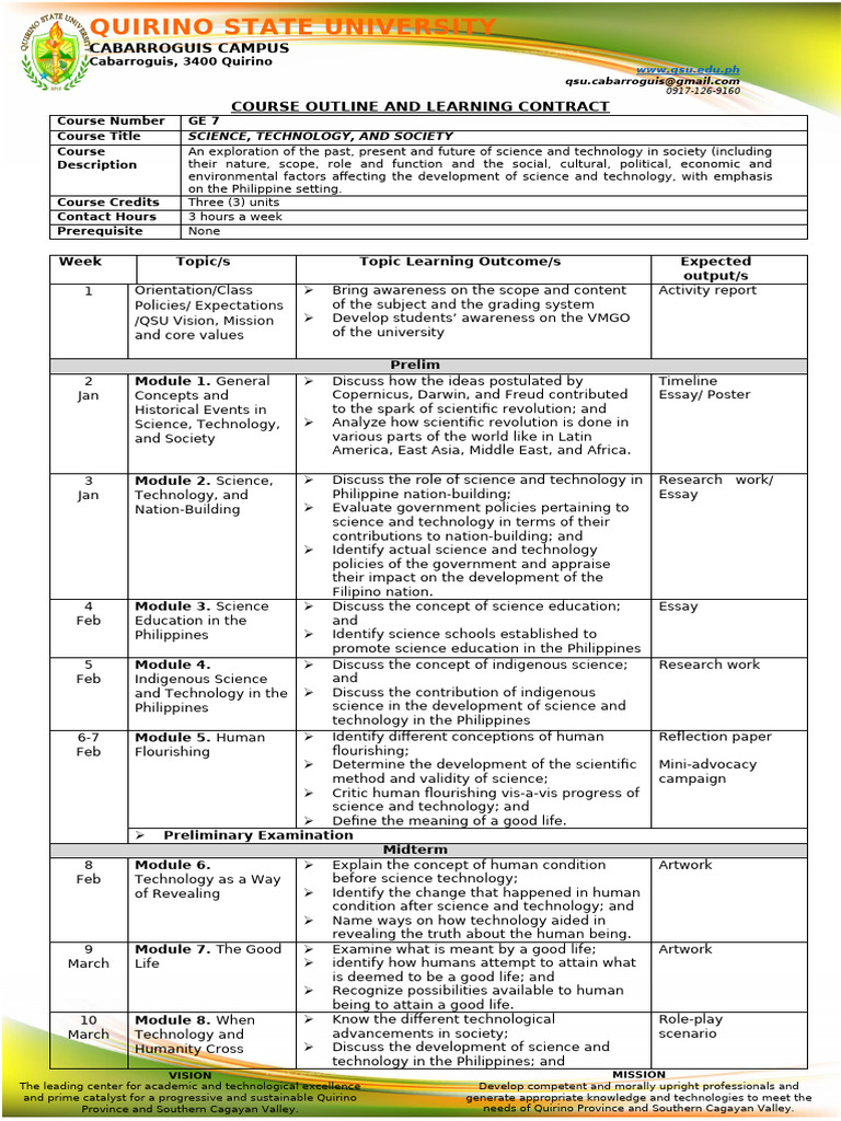 STS Course Outline and Learning Contract | PDF | Science | Genetically ...