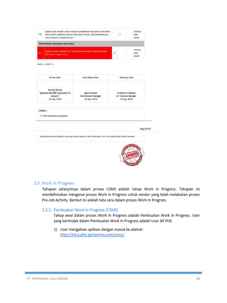 Tahapan WIP PHE CSMS Online | PDF