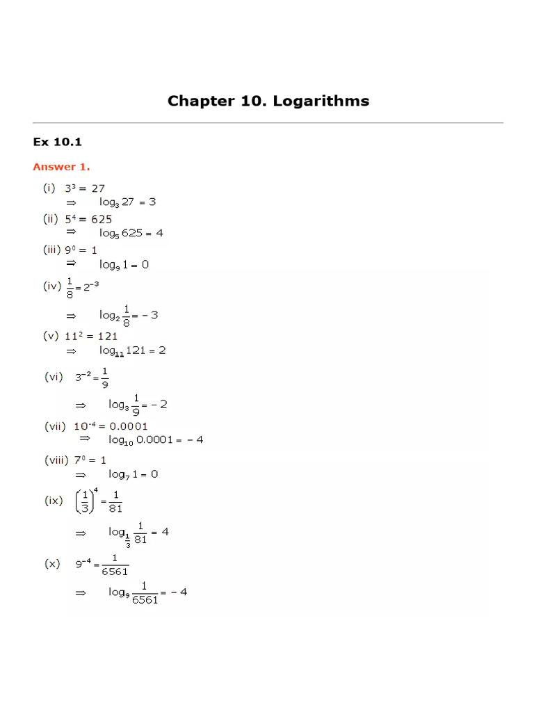 Maths Chapter 10 Logarithms2 | PDF