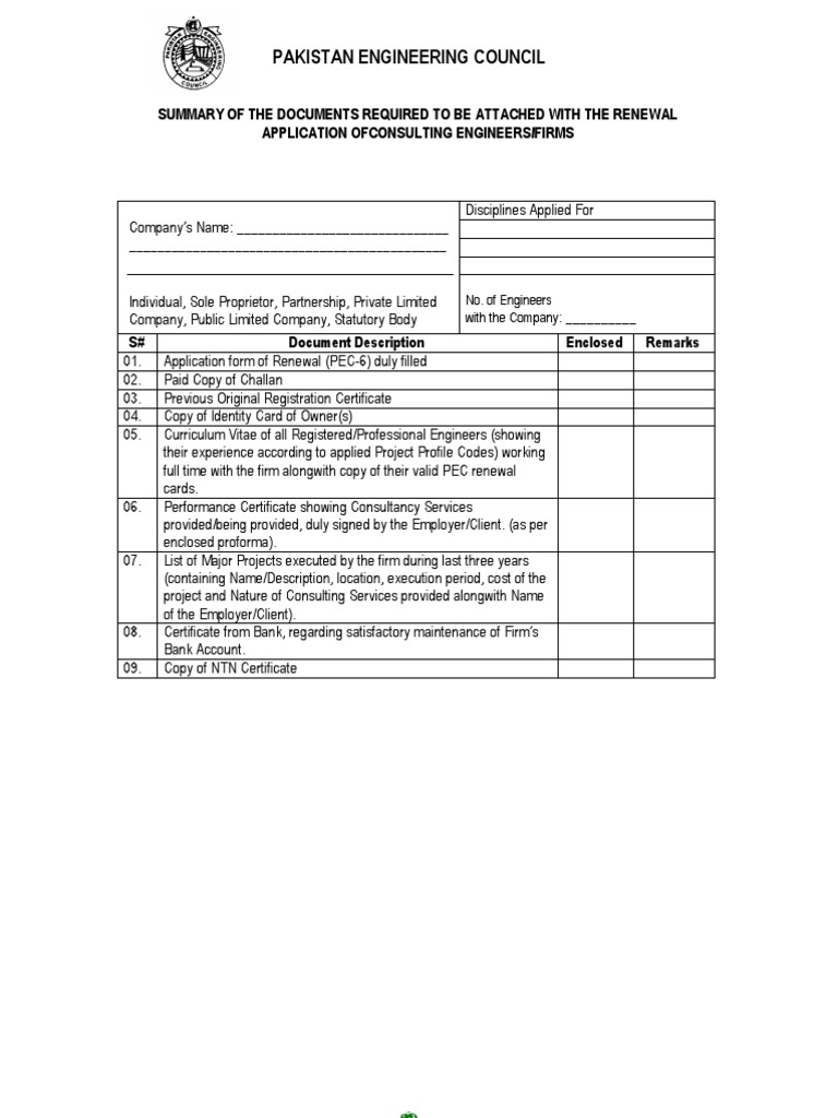 PEC Renewal Form | PDF | Identity Document | Engineer