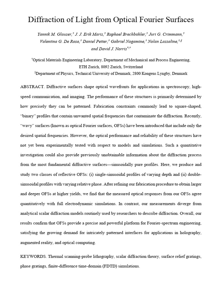 Diffraction of Light From Optical Fourier Surfaces | PDF | Diffraction ...