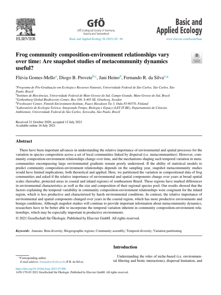 Frog Community Composition-Environment Relationships Vary | PDF ...