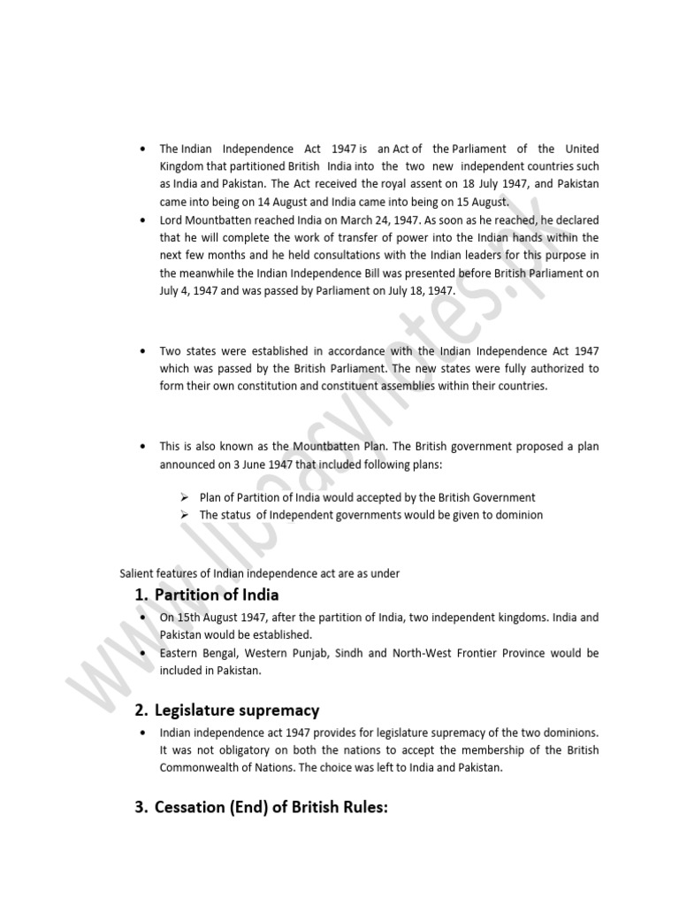 3.indian Independance Act 1947 | PDF | Partition Of India | Dominion
